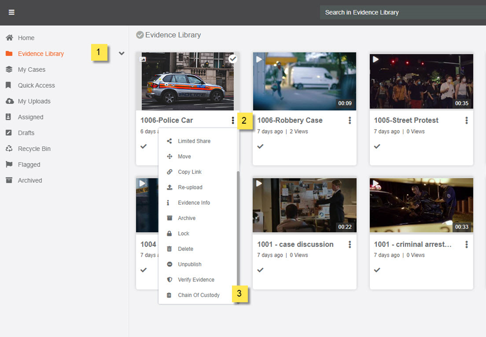 How to view Evidence Chain of Custody